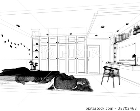 abstract sketch design of interior bedroom - Stock Illustration ...