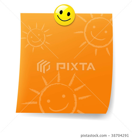 Orange Blank Sticky Note With Yellow Push Pin - Stock Illustration ...