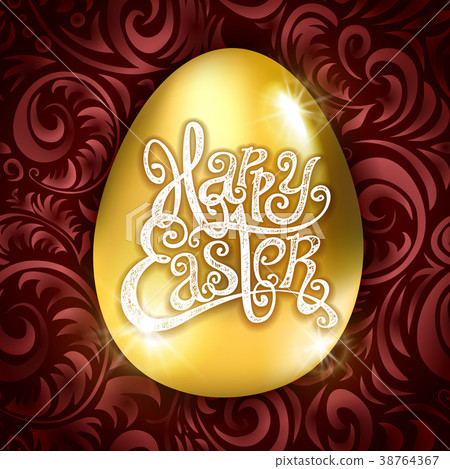 Golden egg happy Easter with decorative red - Stock Illustration ...