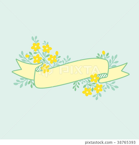 Yellow flower and ribbon banner - Stock Illustration [38765393] - PIXTA