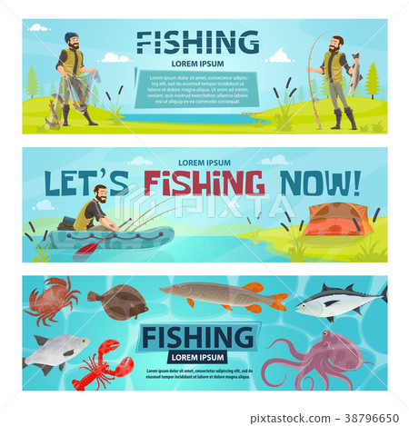 Vector fisherman sport fishing vector banners - Stock Illustration ...