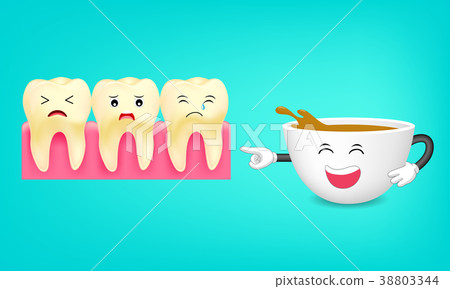 Tooth character and cup of coffee. - Stock Illustration [38803344] - PIXTA