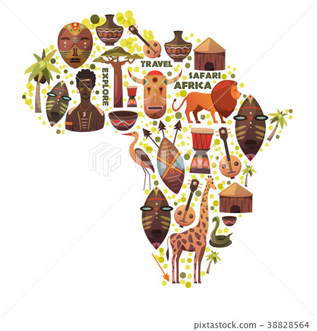 Map of Africa with vector icons. Masks, music - Stock Illustration ...