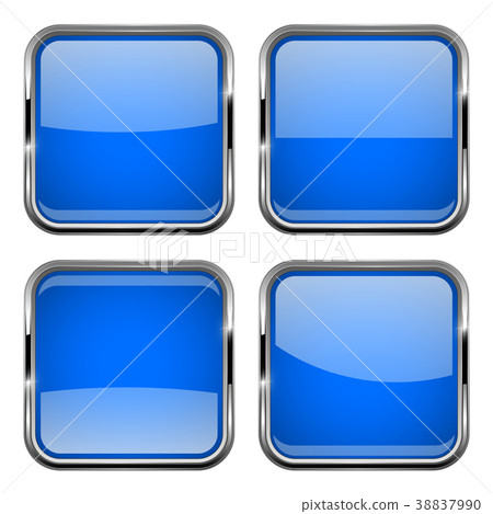 Blue square buttons with chrome frame - Stock Illustration [38837990 ...