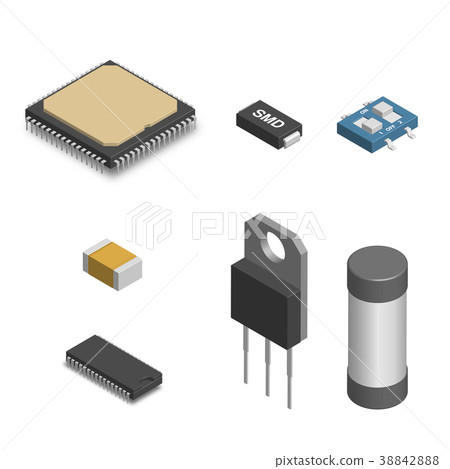 Set of different electronic components in 3D - Stock Illustration ...