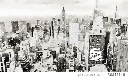 Monochrome Manhattan ink painting - Stock Illustration [38852146] - PIXTA