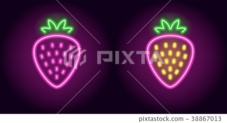 Pink neon strawberry with sepals - Stock Illustration [38867013] - PIXTA