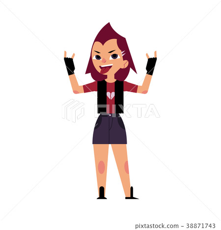 Young woman, girl dressed as rock music fan - Stock Illustration ...