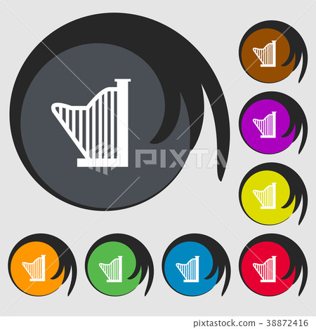 Harp icon sign. Symbols on eight colored buttons. - Stock Illustration ...