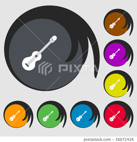 acoustic guitar icon sign. Symbols on eight colore - Stock Illustration ...