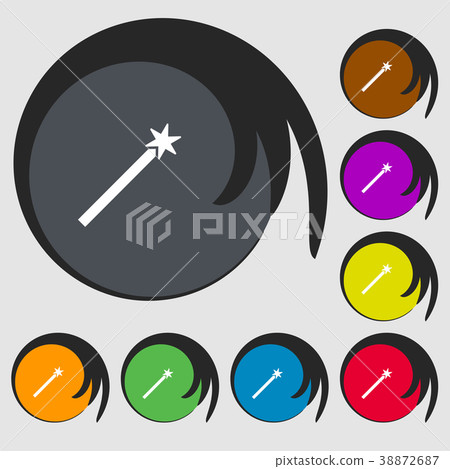 Magic Wand Icon sign. Symbols on eight colored but - Stock Illustration ...