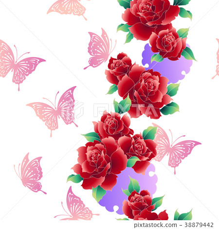 Japanese style rose pattern - Stock Illustration [38879442] - PIXTA