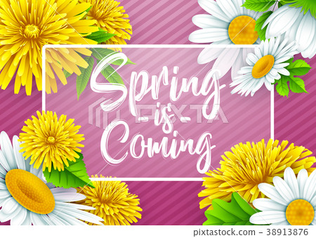 Spring is coming with rectangle frame, and flower - Stock Illustration ...