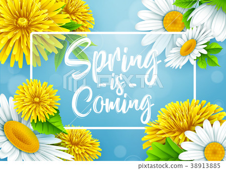 Spring is coming with rectangle frame, and flower - Stock Illustration ...