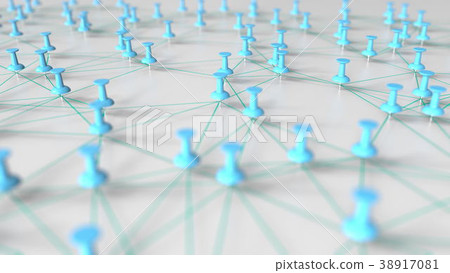 Cyan pins and threads compose a network on a - Stock Illustration ...