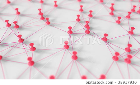 Red pins and thread network model on a pinboard - Stock Illustration ...