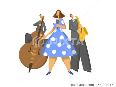 Jazz music trio. Contrabassist, saxophonist and - Stock Illustration ...