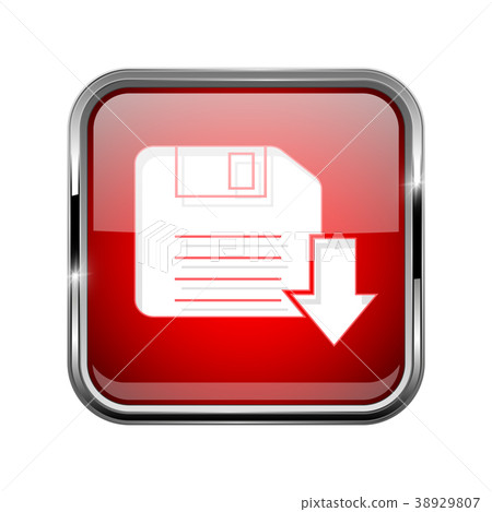 Save or Download icon. Square red 3d icon with - Stock Illustration ...