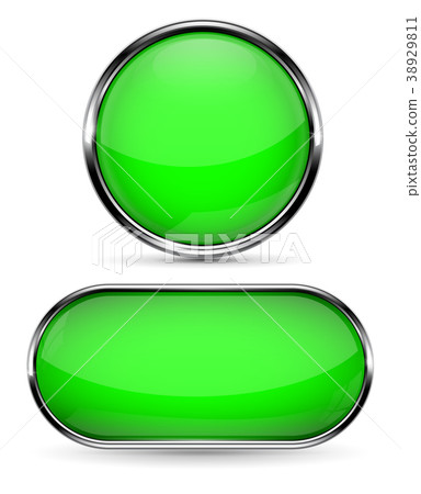 Green glass button. Round and oval web icons - Stock Illustration ...