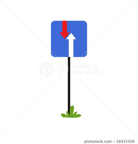 Blue square road sign with red and white arrows - Stock Illustration ...