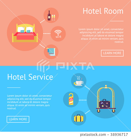 Hotel Room and Service Set of Advertising Banners - Stock Illustration ...