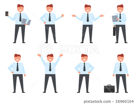 Smiling Businessman Collection of Icons on White - Stock Illustration ...