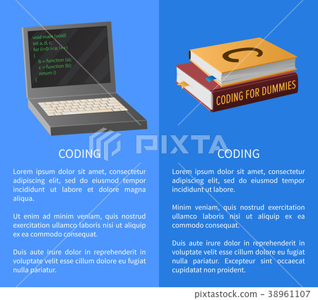 Coding Banner with Portable Computer and Textbooks - Stock Illustration ...