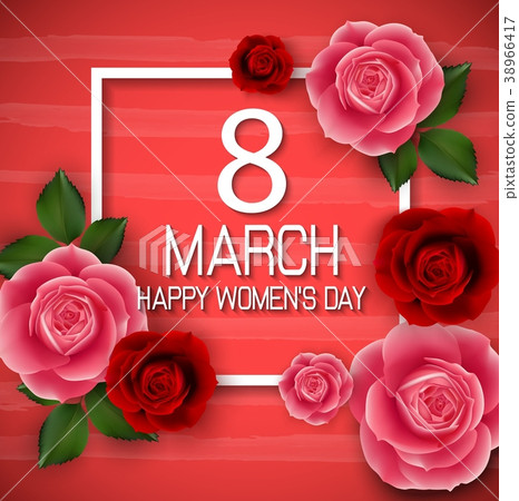 8 March. Abstract red floral greeting card. Intern - Stock Illustration ...