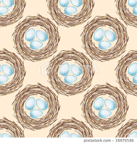 Birds nest with eggs. Seamless pattern - Stock Illustration [38970586 ...