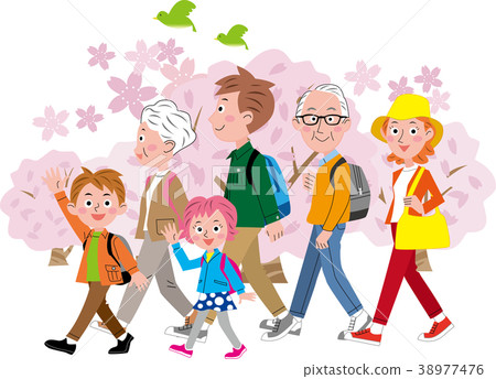 Hanami in a two-family family - Stock Illustration [38977476] - PIXTA