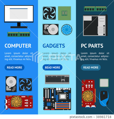 Cartoon PC Components Banner Vecrtical Set. Vector - Stock Illustration ...
