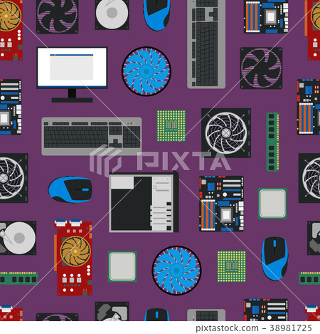 Cartoon PC Components Seamless Pattern Background - Stock Illustration ...
