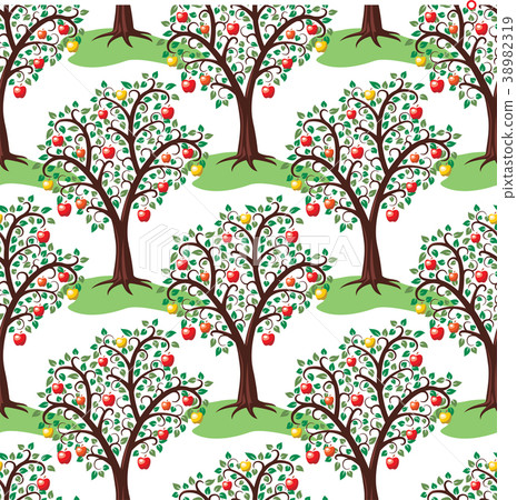 vector seamless pattern with apple trees - Stock Illustration [38982319 ...