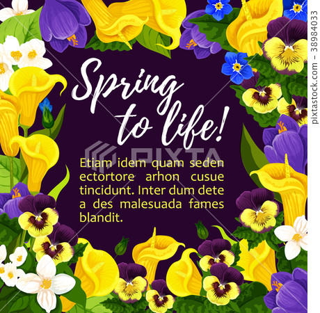 Flower greeting card with spring floral wreath - Stock Illustration ...