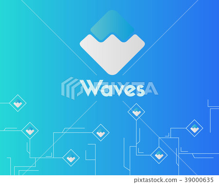 Waves blockchain style circuit on blue background - Stock Illustration [39000635] - PIXTA