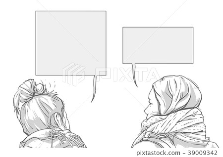 Women sitting and talking with empty chat boxes - Stock Illustration ...