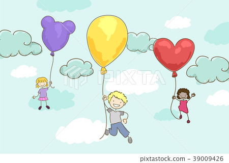 Stickman Kids Balloon Ride Illustration - Stock Illustration [39009426 ...