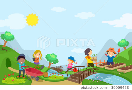 Stickman Kids Gardening Illustration - Stock Illustration [39009428 ...