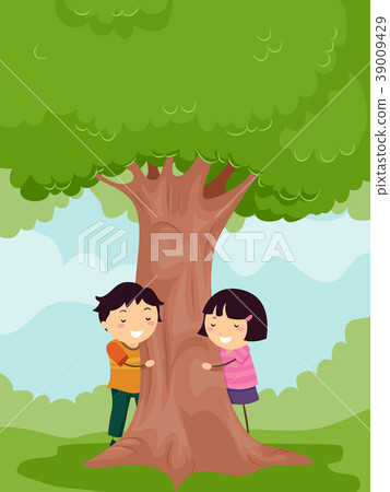 Stickman Kids Hug Tree Environment Awareness - Stock Illustration ...