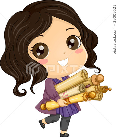 Kid Girl Scrolls Illustration - Stock Illustration [39009523] - PIXTA
