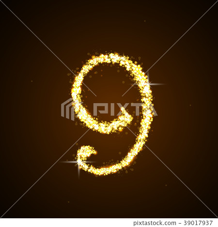 Number nine of gold glittering stars - Stock Illustration [39017937 ...
