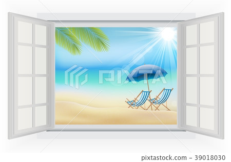 Open window, in the Daytime with summer background - Stock Illustration ...