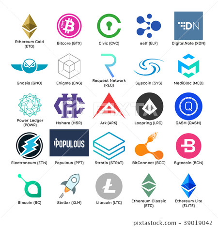 Set of vector logos of popular cryptocurrency - Stock Illustration ...