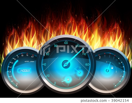 The Speedometer in fire on isolated black backgrou - Stock Illustration ...