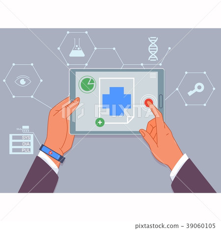 Tablet with health application open with hand.Your - Stock Illustration ...