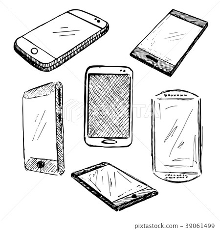 Sketch different phones, smartphones. - Stock Illustration [39061499 ...