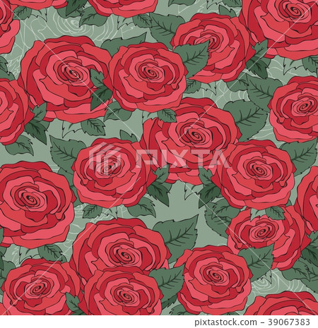 Flower of seamless pattern with red roses backgrou - Stock Illustration ...