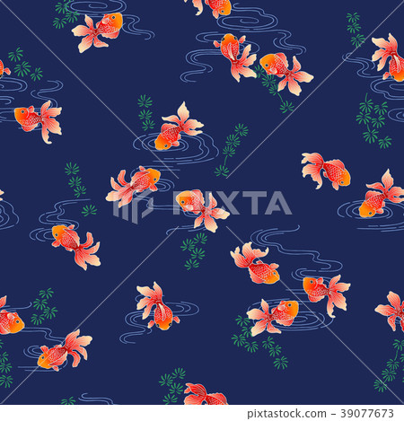 Japanese pattern, swimming goldfish - Stock Illustration [39077673] - PIXTA