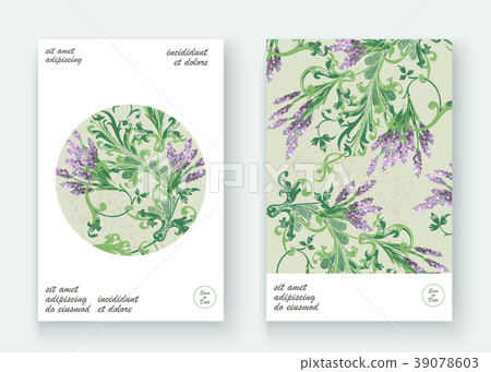 Lavender floral pattern cover design. Hand drawn - Stock Illustration ...
