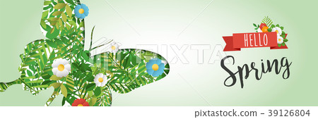 Hello Spring butterfly paper cutout web banner - Stock Illustration ...